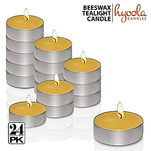 HYOOLA Beeswax Tealight Candles in Aluminum Cup - 24 Pack - 100% Pure Natural Beeswax Candles