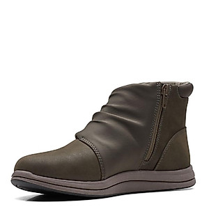 Clarks Women's Breeze Dusk Ankle Boot, Dark Olive Textile, 8