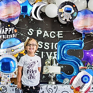 Beyton 11 PCS Space theme Birthday Party Decoration Astronaut Foil Balloons For 5th Outer Space Birthday Party Supplies (Blue-5th)