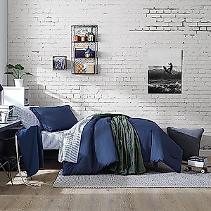 Nautica - Full Bed Set, Reversible Comforter Set, Includes Bonus Sham(s), Fitted Sheet, Pillowcase(s) and Laundry Bag, Dorm Room Essentials (Harmead Navy, Full)