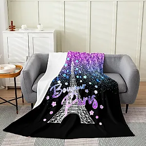 Feelyou Glitter Flannel Fleece Blanket Set Eiffel Tower All Season,Bed Blanket Set for Kids Purple Glitter Paris Tower Plush Throw Blanket,Valentines All Season,Bed Blankets 40"x50"