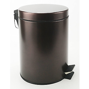Stainless Steel Small Trash Can with Lid & Step Pedal - 5 Liters/1.3 Gallon Soft Close Waste Basket with Removeable Inner Bucket - Garbage Can for Bathroom, Bedroom, Kitchen & Office (Bronze)