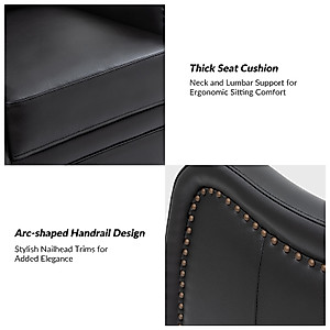 HULALA HOME Genuine Leather Swivel Rocker Recliner with Adjustable Backrest & Footrest, Manual Glider Reclining Chair for Living Room Bedroom, Home Theater Sofa Chair with 360° Swivel Base (Black)