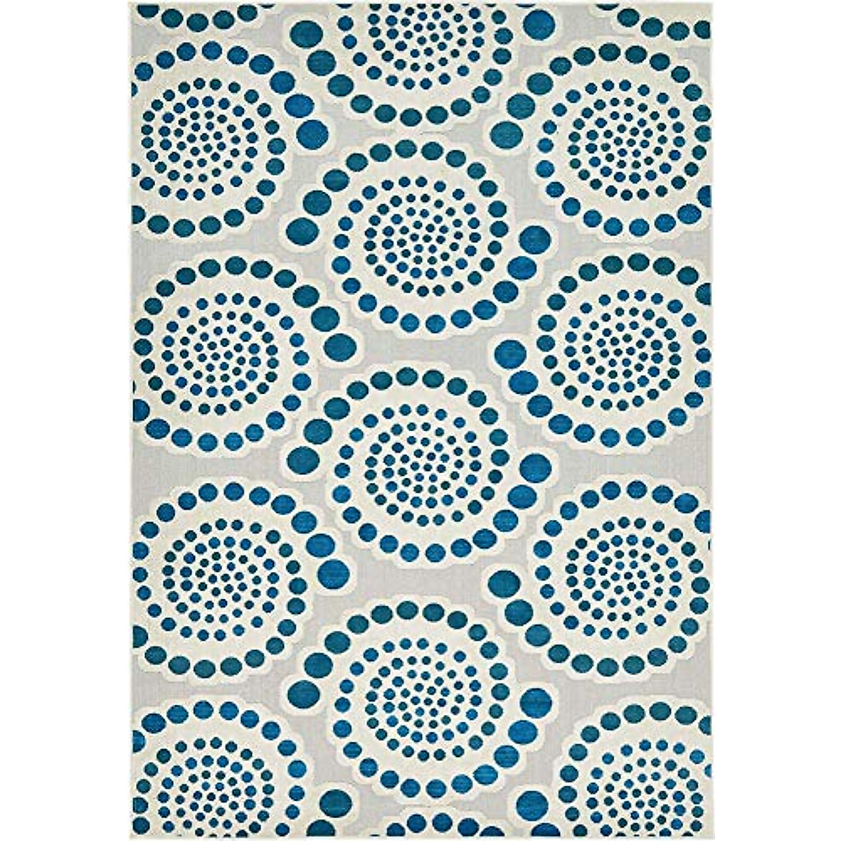 Unique Loom Modern Collection Geometric, Contemporary, Circles, Swirls, High-Low Pile, Indoor and Outdoor Area Rug, 7 ft x 10 ft, Ivory/Teal