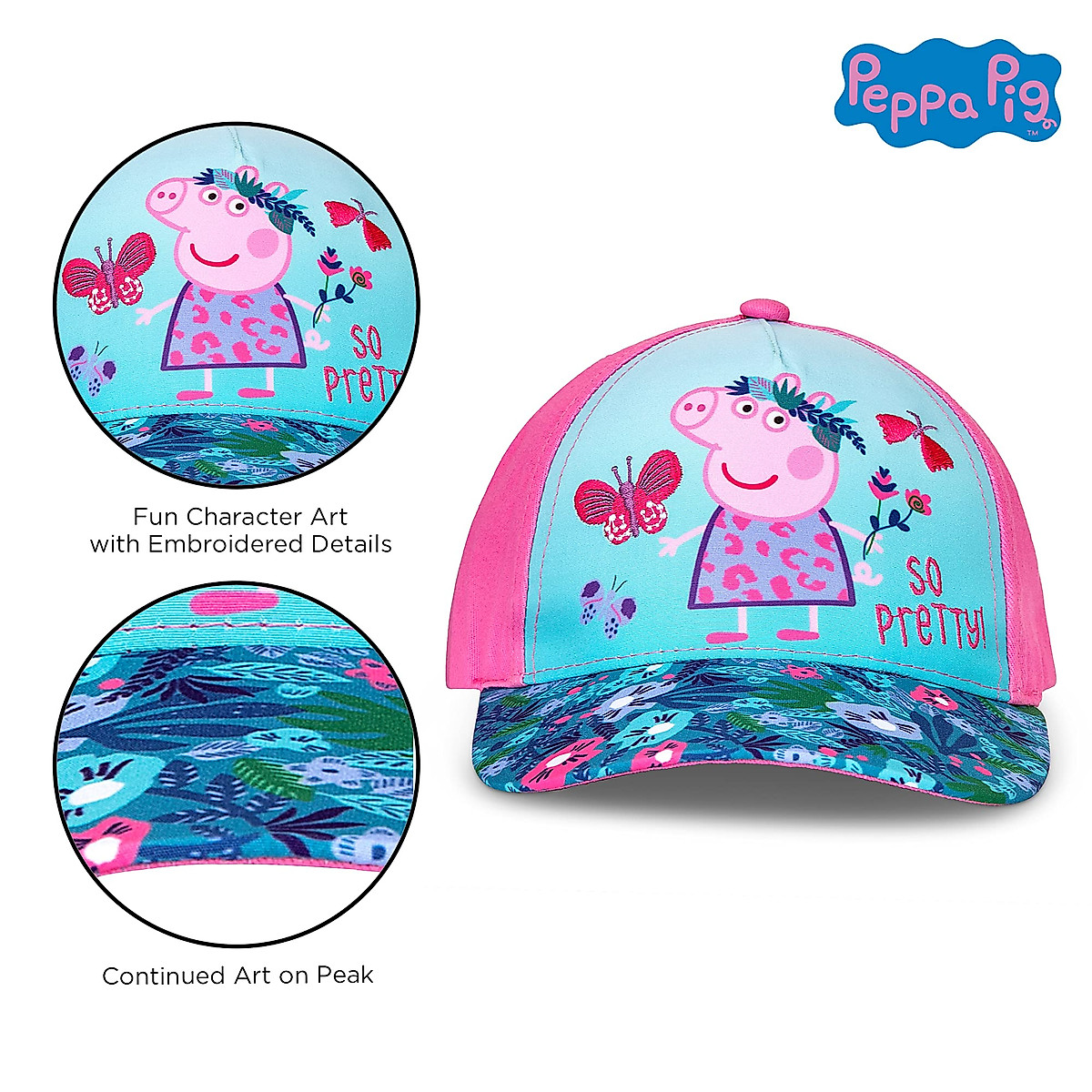 Hasbro Baby Girls Cap, Peppa Pig Adjustable Toddler Hat for Ages 2-4 Baseball Cap, Pink, 2-4T US