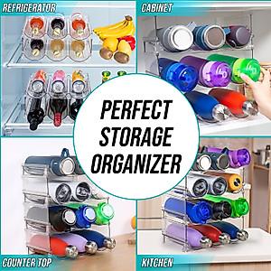 Shelfora 4-Tier Stackable Water Bottle Organizer for Cabinet – Clear Holder for Tumblers, Cups, Travel Mugs, Wine Bottles – Home Kitchen and Refrigerator Storage – Holds 12 Bottles