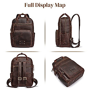 S-ZONE Vintage Genuine Leather Backpack Purse for Women Men Rucksack Travel Daypack with Luggage Sleeve