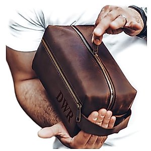 Personalized Leather Toiletry Bag For Men – Dopp Kit Made in USA – Unique Anniversary Gift, Father Gift, Groomsmen Gift, Birthday Gift – Handmade Bag Organizer for Toiletries, Shaving & Grooming Kit