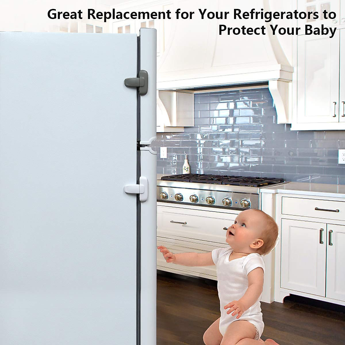 Home Refrigerator Fridge Freezer Door Lock, Latch Catch Toddler Kids Child Fridge Locks Baby Safety Child Lock, Easy to Install and Use 3M Adhesive no Tools Need or Drill(1 Pack, White)