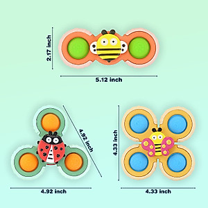 FIDWOD 3Pcs Suction Cup Spinner Toy for Baby - Bath Spinning Toys for Toddlers Infants 1+ Year Old - Sensory Fidget Toys Window Travel Airplane Bathtub Shower - First Birthday Gift for Girls Kids