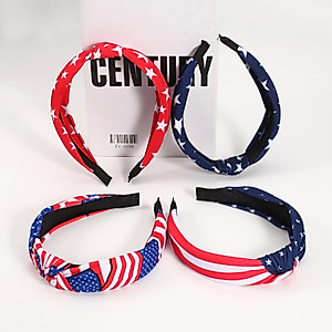 4 th of July Headbands for Women Girls American Wide Knottted Headband USA Blue Star Rhinestone Patriotic Headbands Crystal Jeweled Hairband Hair Accessories