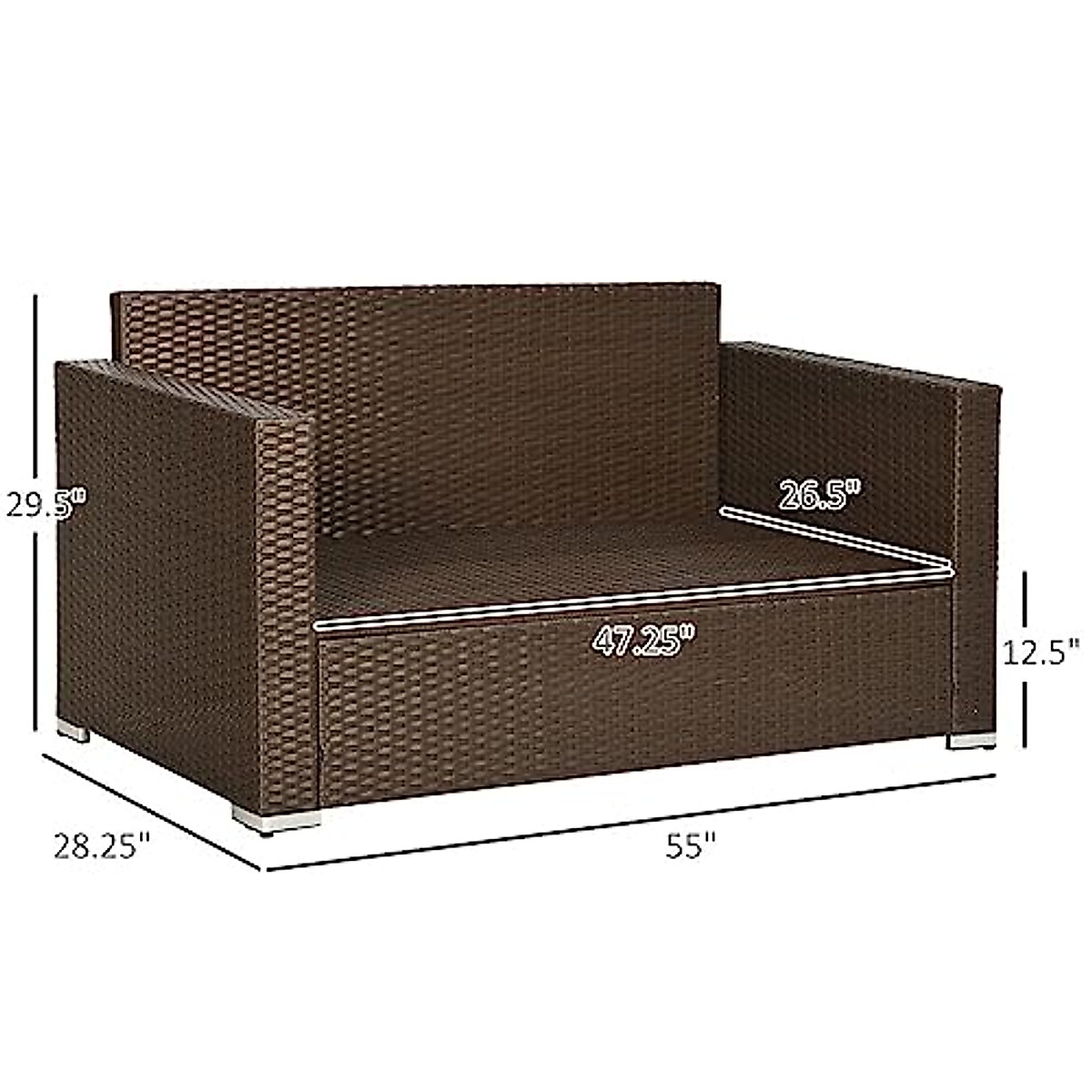 Hypeshops Outdoor Wicker Loveseat, Patio Furniture Couch with Cushions, 2 Seats PE Rattan Sofa, 2 Throw Pillows - Beige