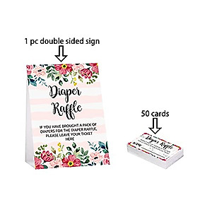 Diaper Raffle Tickets and Sign Baby Shower Games, Decorations, Party Favors For Baby Showers – 1 Sign, 50 Cards per Pack(DIAPER-B014)