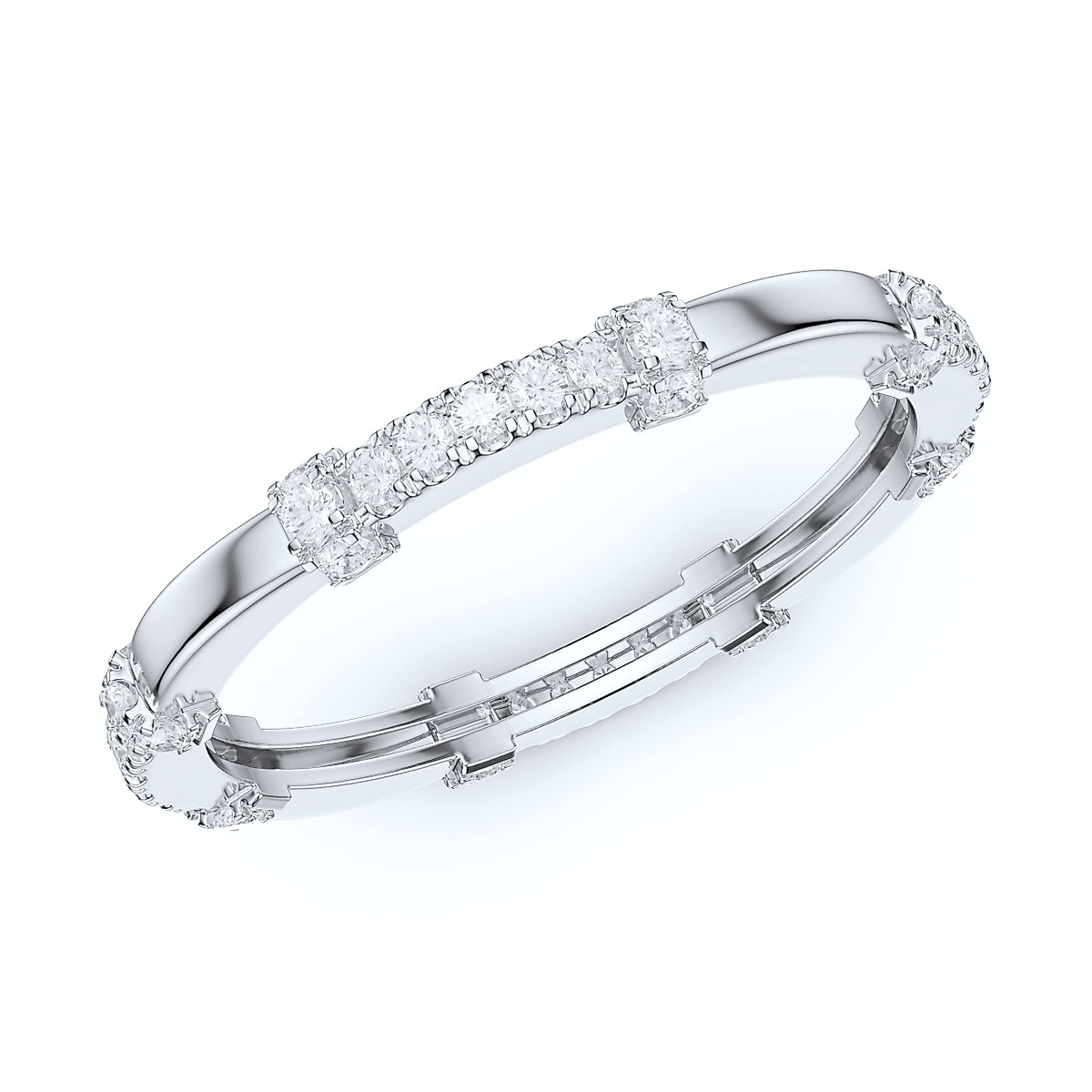 PRSTANI 10K White Gold Petite Wave Shape Simulated Diamond Wedding Band Eternity Ring (8)