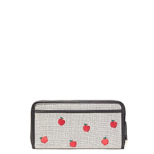 Kate Spade Ella Apple Toss Embroidered Large Continental Zip Wallet Black Multi