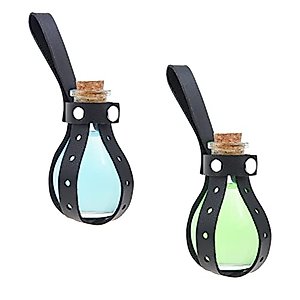Eco-Fused Small Cosplay Potion Bottle 2x - Clear Spherical Cosplay, Wizard, Witch Costume Accessory - Incl. Cork Stopper, Black Faux Leather Sleeve Holder, Belt Loop