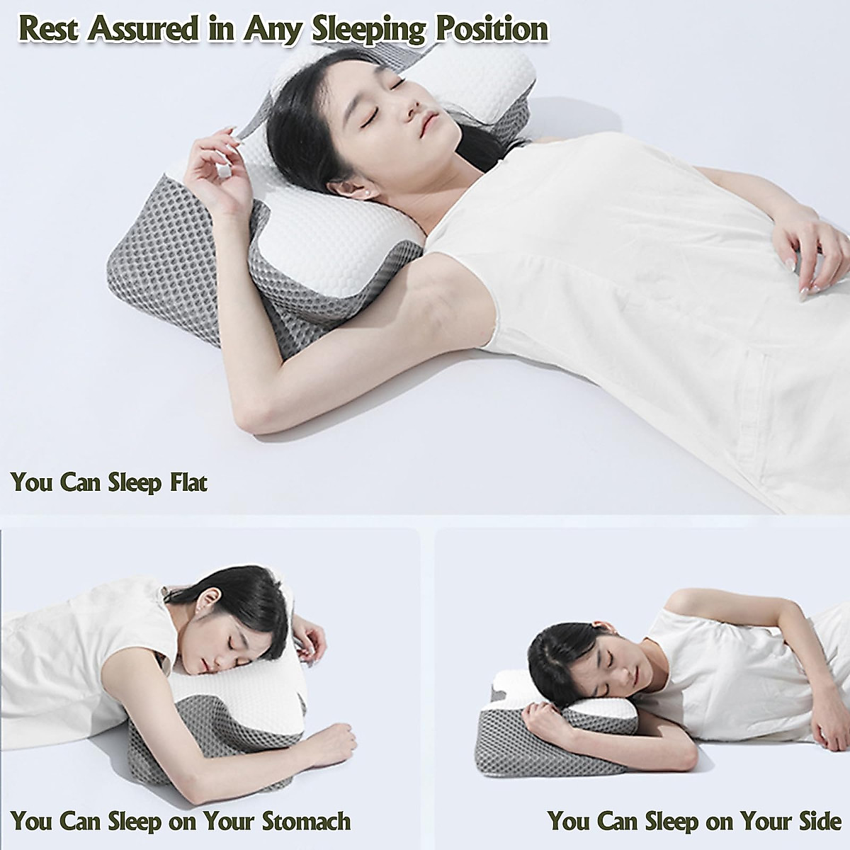 Cervical Pillow for Neck Pain Relief, Cervical Neck Pillow, Ergonomic Orthopedic Memory Foam Pillow with Pillowcase, Support Pillow for Side, Back, Stomach Sleepers (Gray)