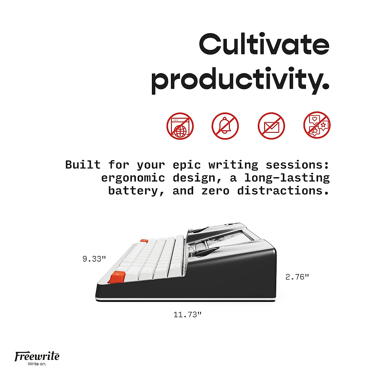 Freewrite Smart Typewriter 3rd Gen, Distraction-Free Writing Tool with Frontlit E Ink Display, Mechanical Keyboard, and Wi-Fi Cloud Syncing
