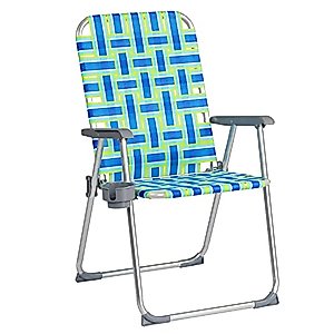 VINGLI Aluminum Patio Lawn Chairs Folding 1 Pack with Detachable Cup Holder, Webbed Beach Chair Folding Chair Outdoor Portable Camping Chair for Yard, Garden