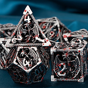 ARUOHHA Hollow DND Metal Dice Set Blood D and D Role Playing Games Dice with Gift Box, Dungeons and Dragons D+D Dice 6 Sided Large Polyhedral Dice RPG D&D Dice Set D20 D12 D10 D8 D6 D4