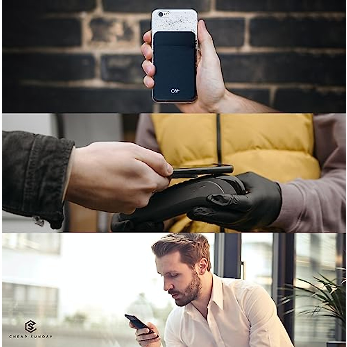 CA+ Cheap Sunday - 2 Packs Phone Wallet Card Holder for Phone Case Sleeves Stick On Wallet for Cell Phone Card Holder Durable Adhesive Sticker ID Credit Card Holder for Back of Phone (Black 2Pcs)