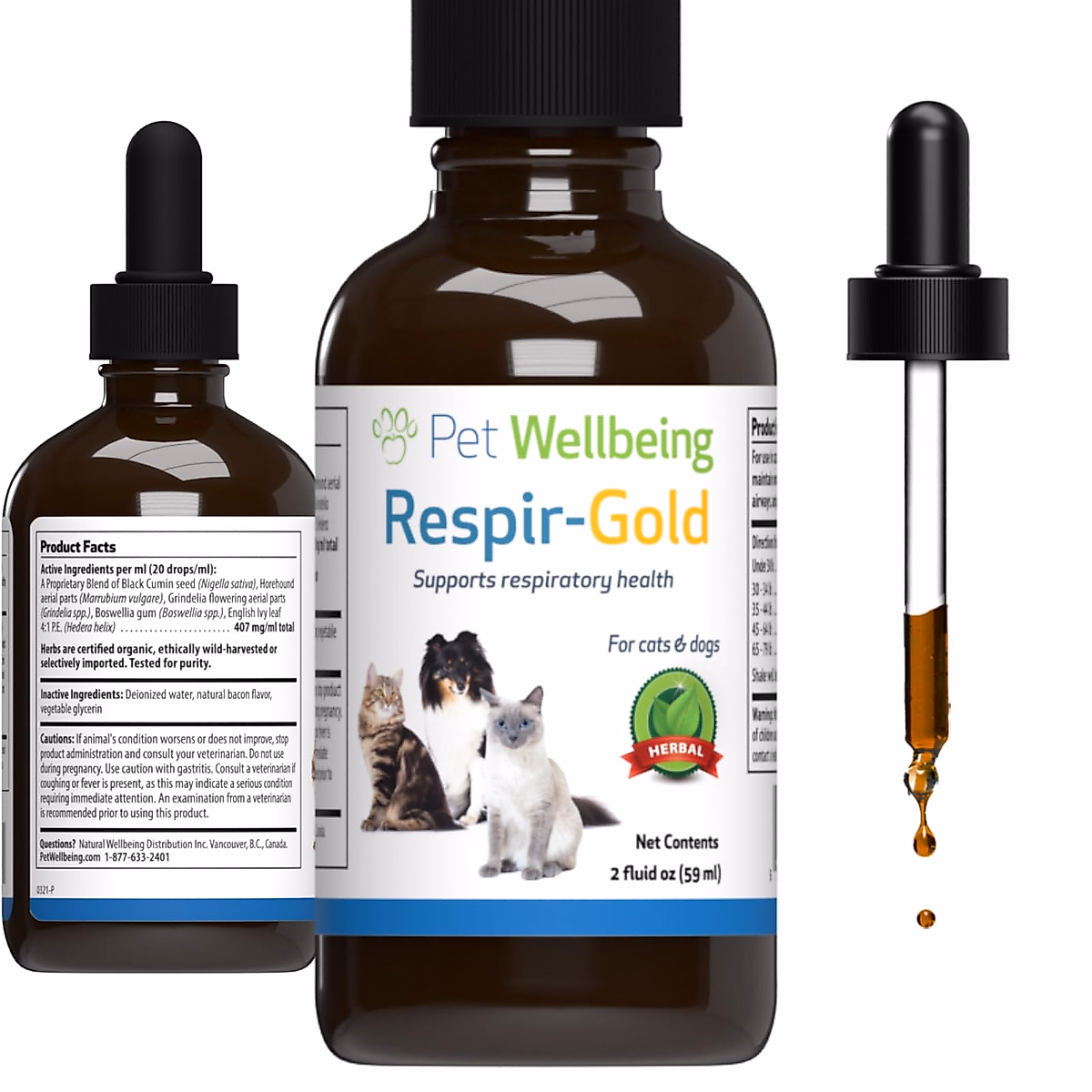 Pet Wellbeing Respir-Gold for Cats - Supports Healthy Breathing, Open Airways, Respiratory Support, Black Cumin, Horehound, Grindelia - Veterinarian-Formulated Herbal Supplement 2 oz (59 ml)