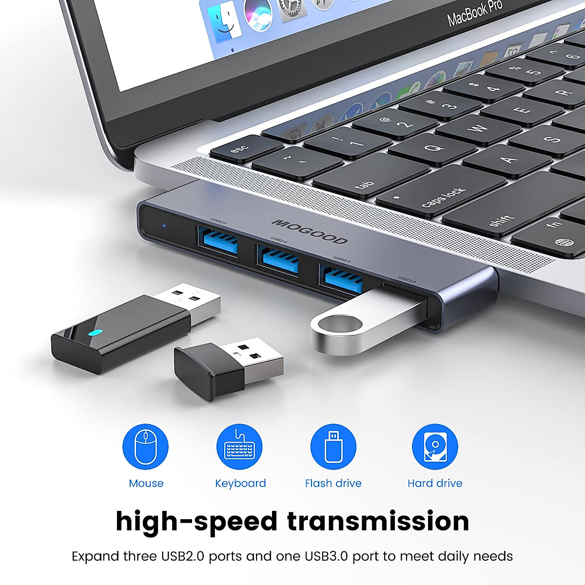 MOGOOD USB C Hub 4 Ports - Fast & Portable USB Adapter