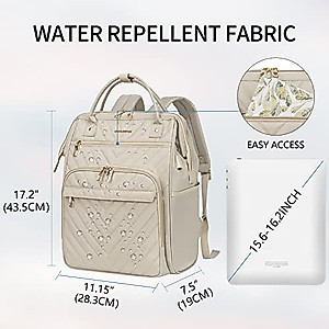 VANKEAN 17 Inch Laptop Backpack Carry On Backpack for Women Men Computer Work Bag, Large Capacity Waterproof Backpack with USB Port & RFID Pockets, College Daypack Business Travel Backpack, Beige