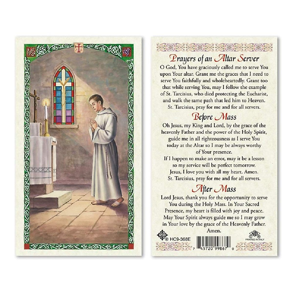 ALTAR SERVER - PRAYER TO ALTAR SERVER 25/PKG PRAYER CARDS, LAMINATED