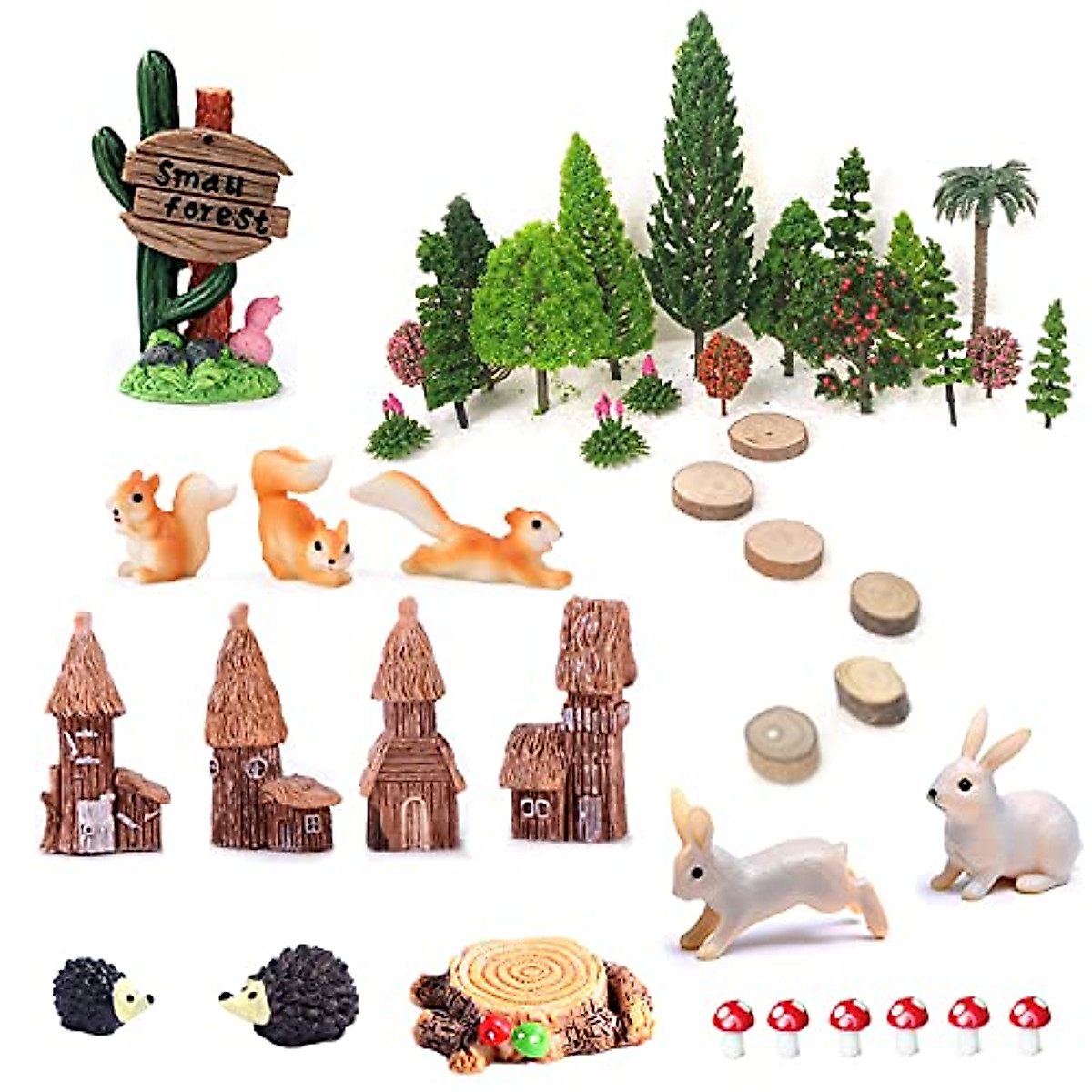 OrgMemory 42pcs Animal Trees, Ho Scale Bushes with Animals Figures, Plastic Trees for Projects 1.5-6 inch(4-16 cm), Model Train Scenery