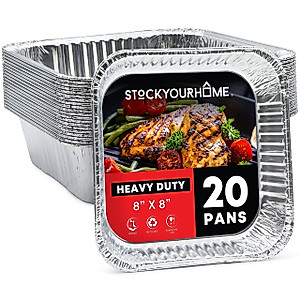 Aluminum Pans 8x8 Disposable Foil Pans (20 Pack) - 8 Inch Square Pans - Tin Foil Pans Great for Cooking, Heating, Storing, Prepping Food