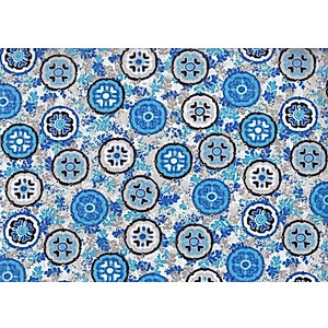 FlashPhoenix Quality Sewing Fabric – Flower Geo Blue Gray White Print 100% Cotton Quilt Crafting Fabric by Size; 36 x 44 by The Yard