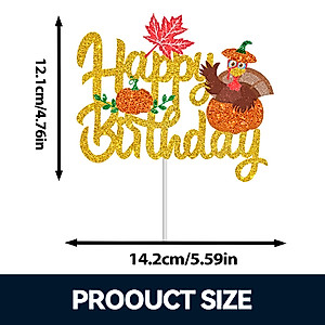 Thanksgiving Happy Birthday Cake Topper - Happy Friendsgiving Cake Topper - Autumn Fall Harvest Maple Pumpkin Picks Holiday Friends Party Supplies