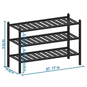 VERTORGAN Shoe Rack,3 Tier Bamboo Shoe Shelf Storage Organizer for Hallway, Entryway, Closet and Living Room (Black)