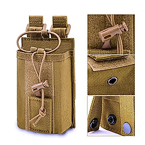 Molle Radio Pouch Radio Holster Tactical Radio Holder Duty Belt Accessories Military Heavy Duty Radio Bag for Two Ways Walkie Talkies Adjustable Storage with 1 Pack Patch (Tan)