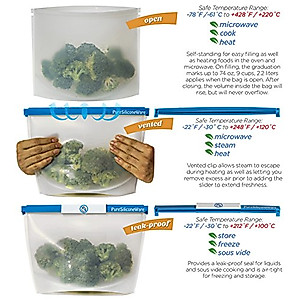 PureSiliconeWare 0.6 Gallon (74 oz) Reusable Silicone Kitchen Bags Freeze Heat Microwave Steam Store Sous Vide