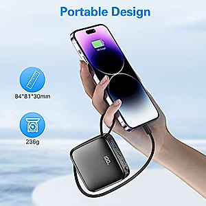 Portable Charger 20000mAh - 22.5W PD20W USB C Power Bank Fast Charging with Built-in Cables Lanyard 2in1, LED Display External Battery Pack with 4 Output 2 Input Charing Bank for iPhone, Samsung.