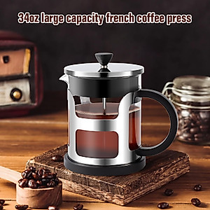 COPOTEA French Press Coffee Maker 34 Oz/1 Liter, Portable Glass Stainless Steel Coffee Press, Cold Brew Coffee Pot, Travel Coffee Presses Dishwasher Safe
