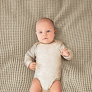 PHF 100% Cotton Baby Waffle Blankets - Lightweight Washed Soft Breathable Comfortable Swaddling Receiving Sleep Blankets - 30"x 40" Baby Toddler Blanket for Boys and Girls, Khaki