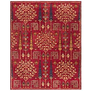 SAFAVIEH Heritage Collection Area Rug - 8' x 10', Red & Multi, Handmade Traditional Oriental Wool, Ideal for High Traffic Areas in Living Room, Bedroom (HG418Q)