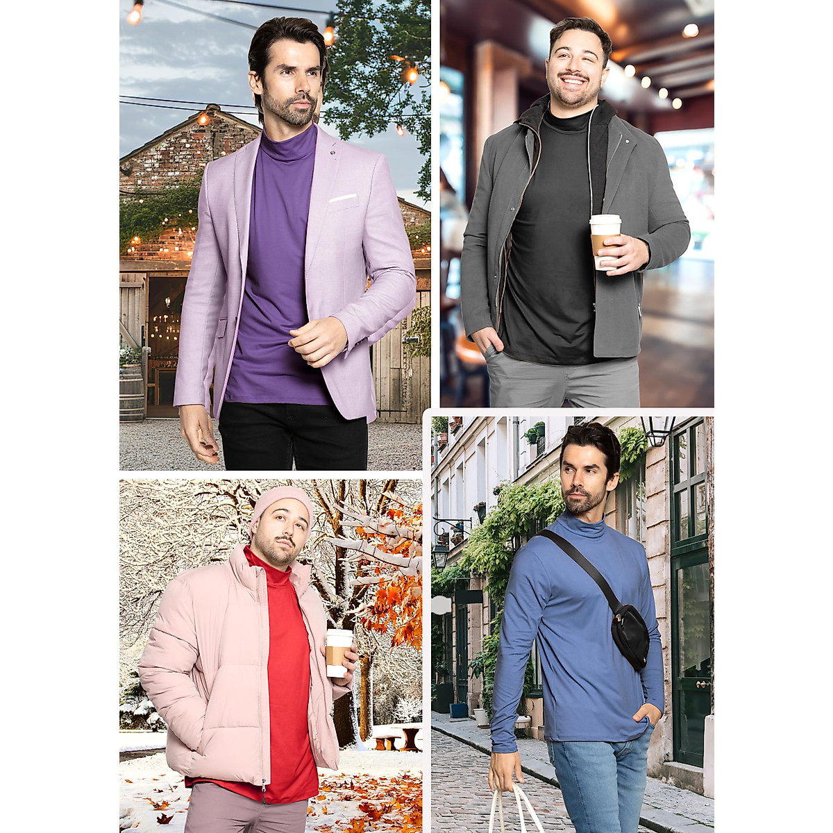 STRETCH IS COMFORT Men's Long Sleeve Mock Neck Turtleneck Black X-Large