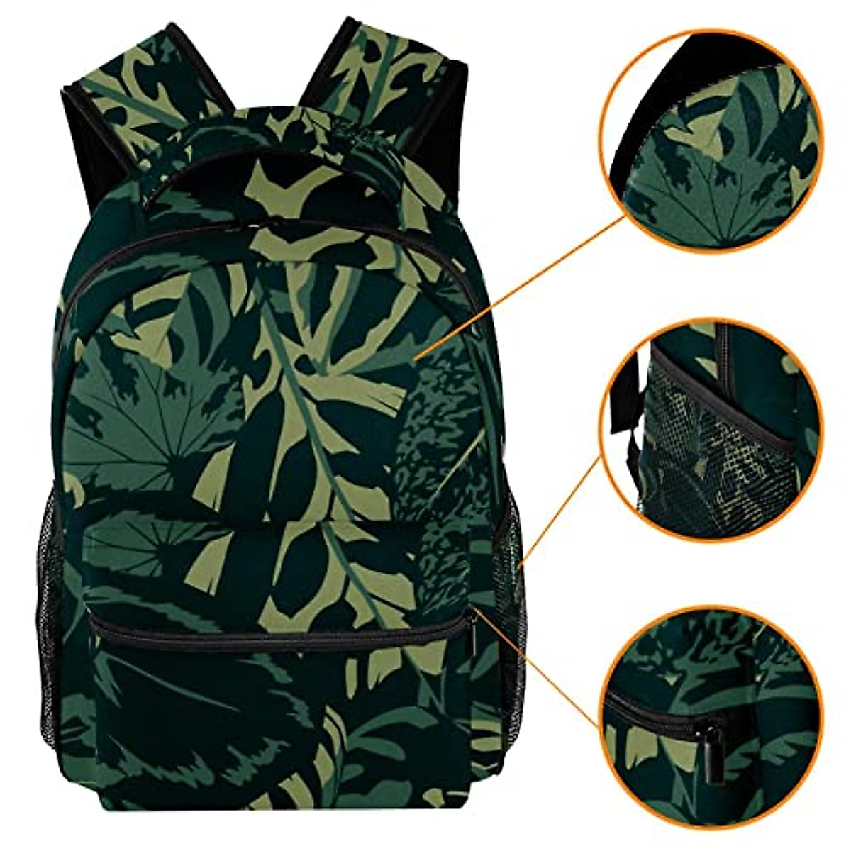 VBFOFBV Lightweight Casual Laptop Backpack for Men and Women, Tropical Jungle Green Leaves Retro