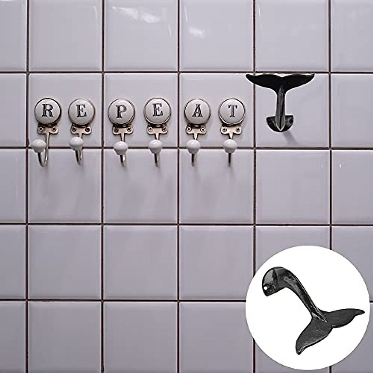 VICASKY 2pcs Cast Iron Whale Tail Towel Hooks Nautical Decor Wall Mount Coat Clothes Hanger Decorative Hanging Hook for Coat Robe Hat Clothes Towel Storage