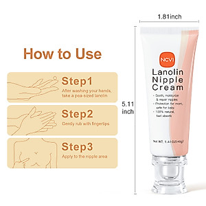 NCVI Pure Lanolin Nipple Cream for Breastfeeding, Nipple Crack Relief Care Cream for Breastfeeding Pain Suitable for Nursing Mothers/Pregnant Women, 100% Natural Ingredient -1.41 Ounces