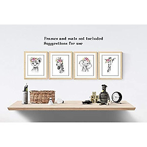 Safari Animals Wall Art Prints - Nursery Decor - Set of 4 - Zoo Animal Pictures - Unframed - (8x10)