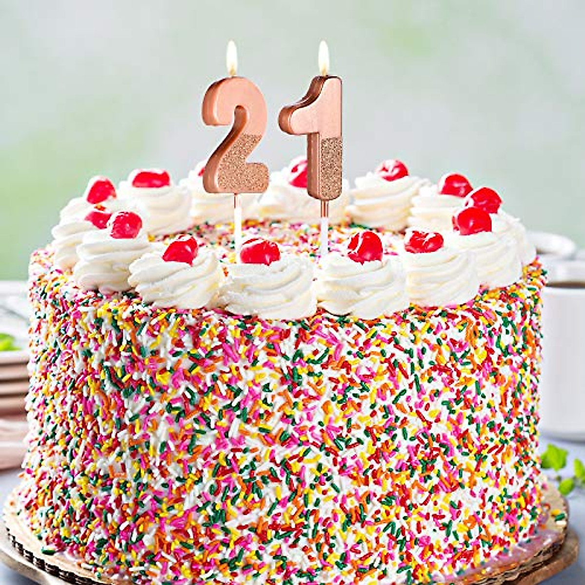 BBTO 21st Birthday Candles Glitter Cake Numeral Candles 21st Birthday Cake Topper Decoration for Birthday Wedding Anniversary Celebration Favor, Rose Gold