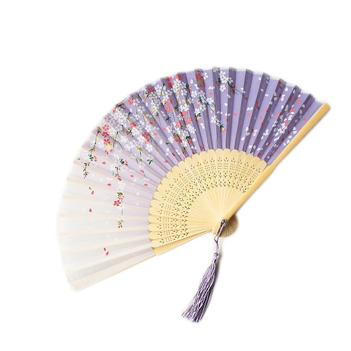 Folding Hand Fan for Women Hand Held Silk Folding Fans with Bamboo Foldable Chinese Japanese Vintage Fan Purple Sakura