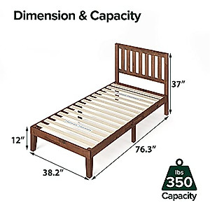 ZINUS Vivek Wood Platform Bed Frame with Headboard, Solid Wood Foundation with Wood Slat Support, No Box Spring Needed, Easy Assembly, Twin