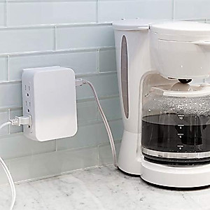 GE Pro 6-Outlet Extender, Surge Protector, Side Access, Wall Tap Adapter, 3-Prong, 1200 Joules, Warranty, UL Listed, White, 10353