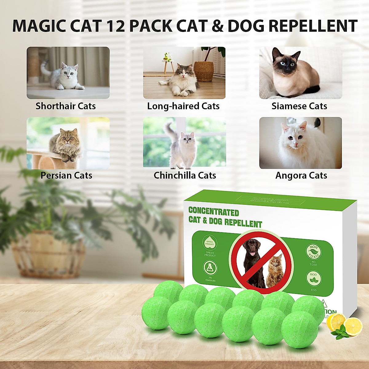 MAGIC CAT Cat Repellent Outdoor, 12 Pack Peppermint Oil Cat Deterrent Indoor for Home to Protect Furniture Curtain Pet Family Safe, Dog Repellent to Keep Feral Cats Stray Dogs Out of Yard Garden Lawn